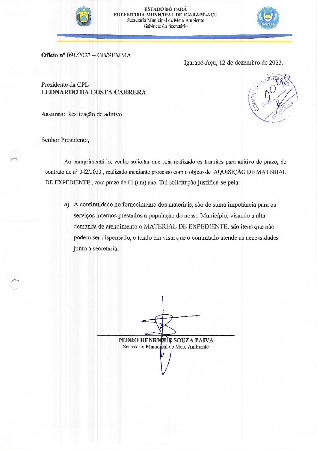 35-JUSTIFICATIVA - 2º Termo Aditivo do Contrato nº 042.2023 - Prefeitura Municipal de Igarapé ...